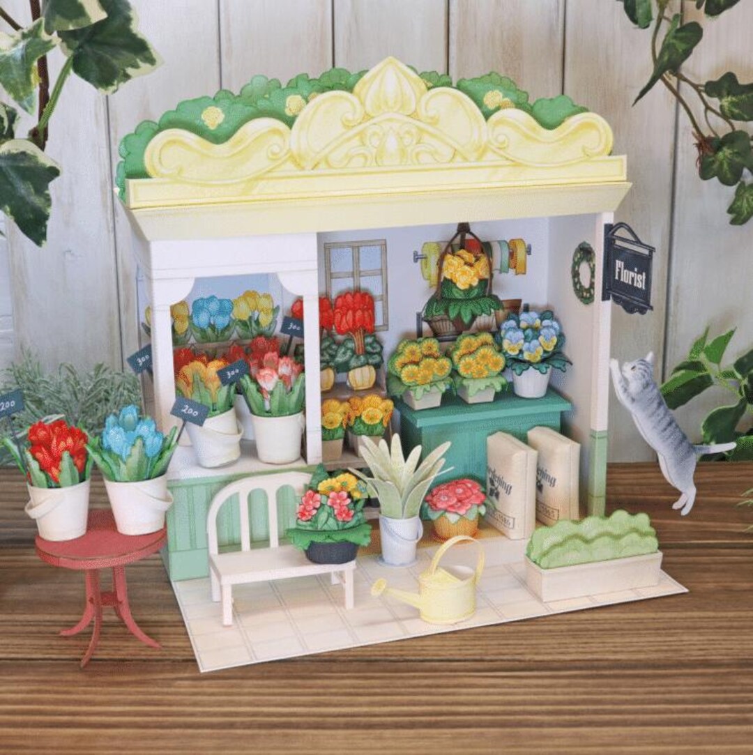 Flower Shop Papercraft for Kid Template Kit Miniature, DIY, Pdf ...