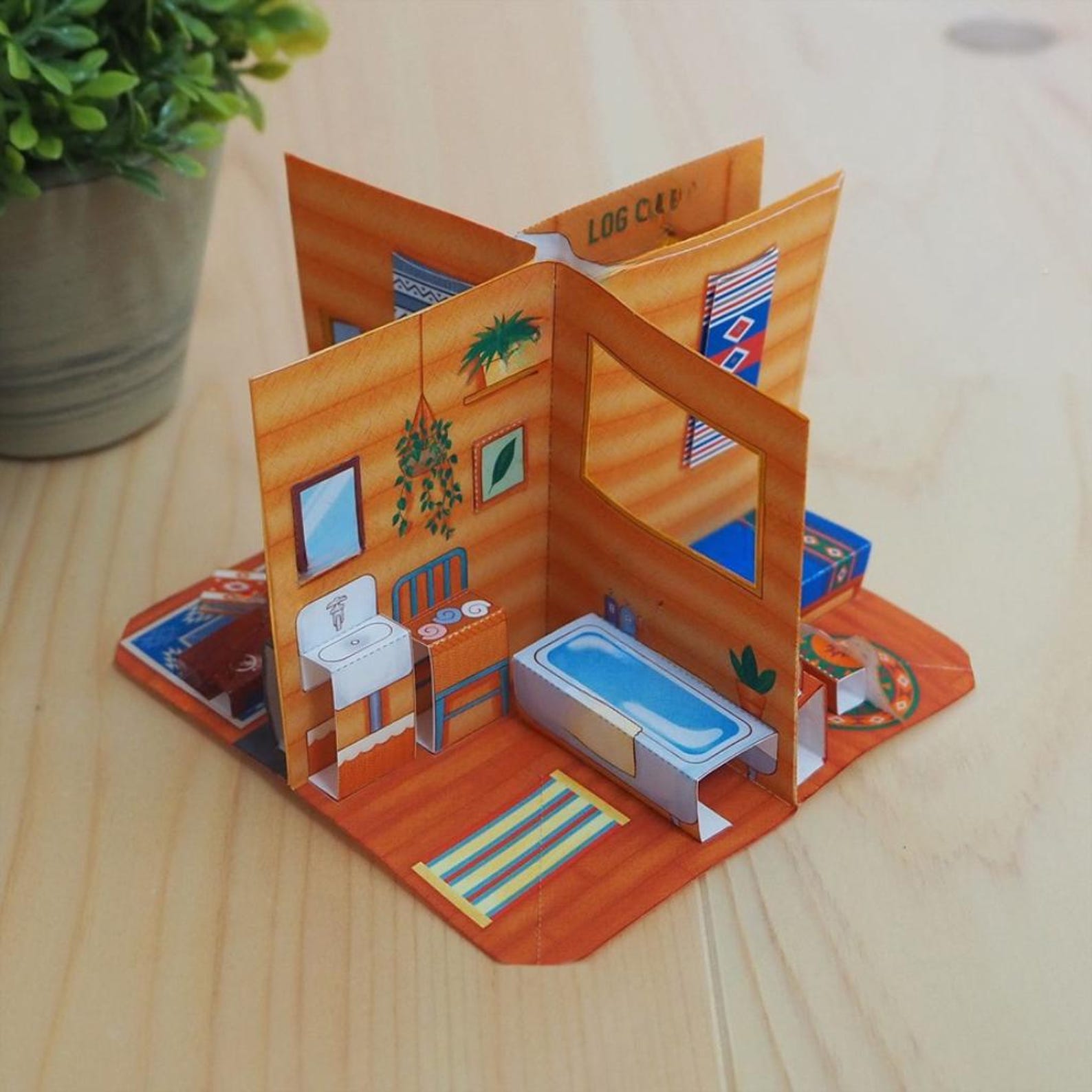 Miniature Book, Log House, Papercraft, Template Kit, Miniature ...