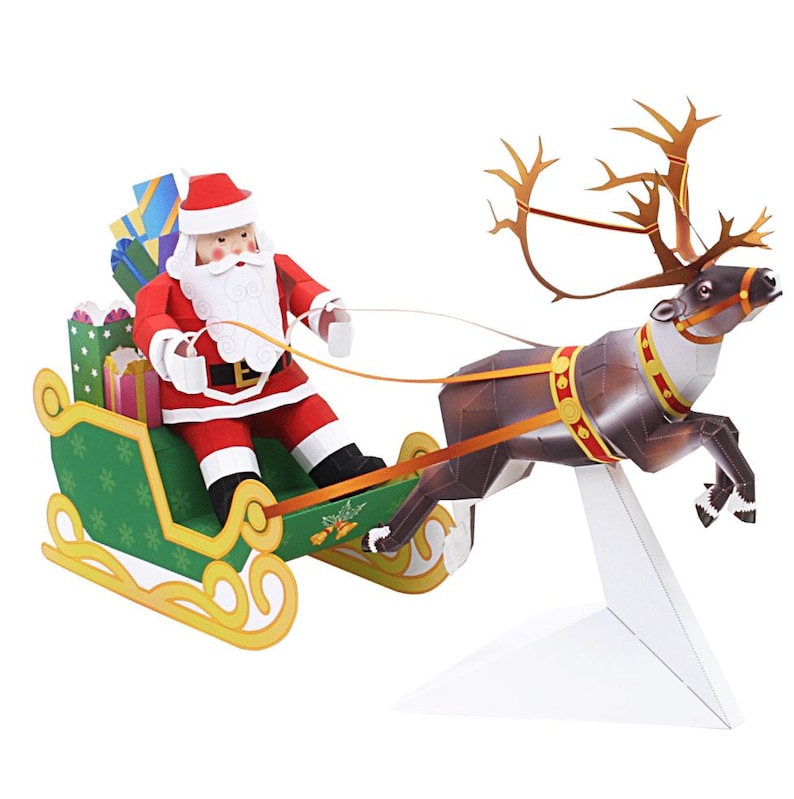 Santa Claus, Christmas, Sleigh, Reindeer, DIY Papercraft for Kid ...