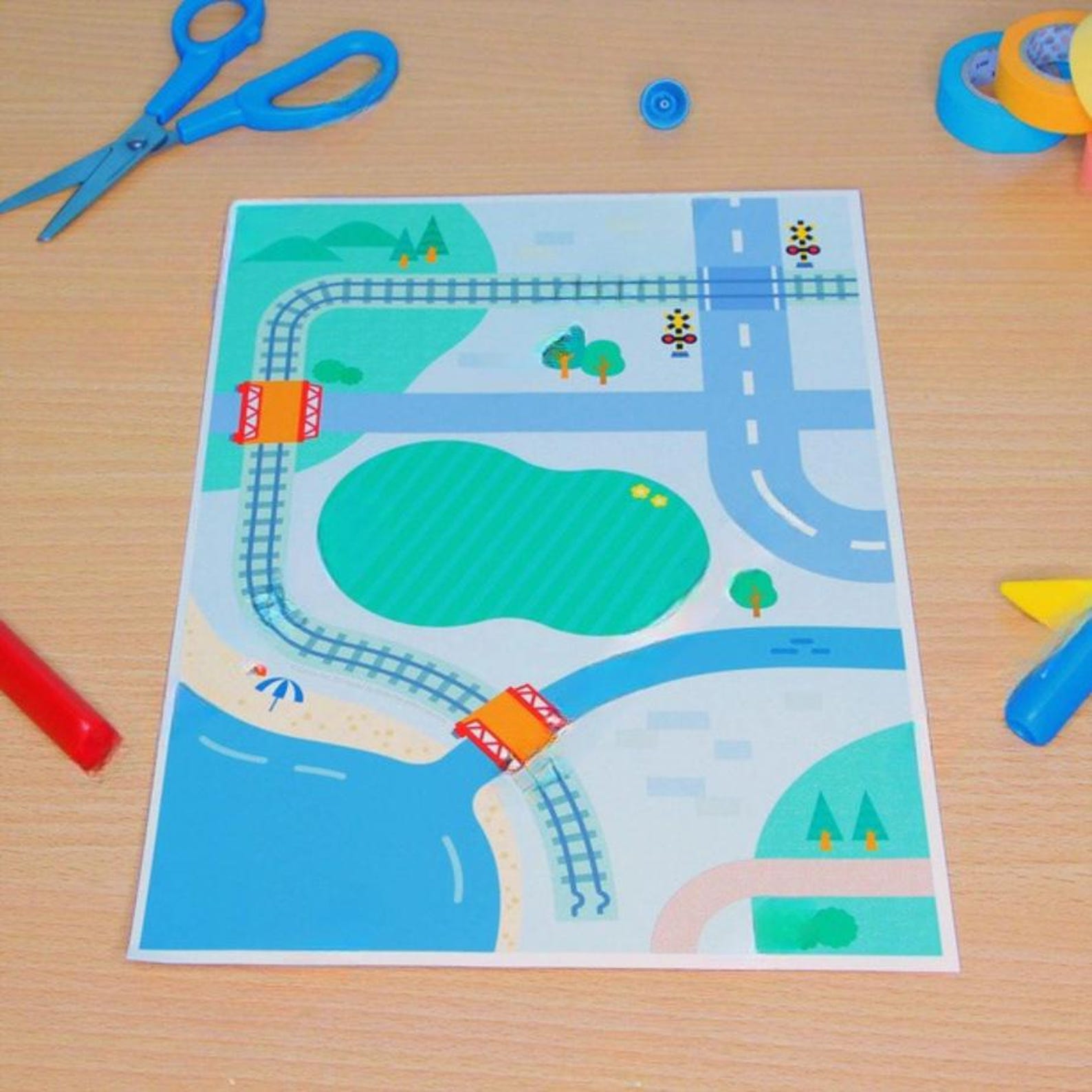 Papercraft City by the Sea Stadium Train Station Skyscraper DIY ...