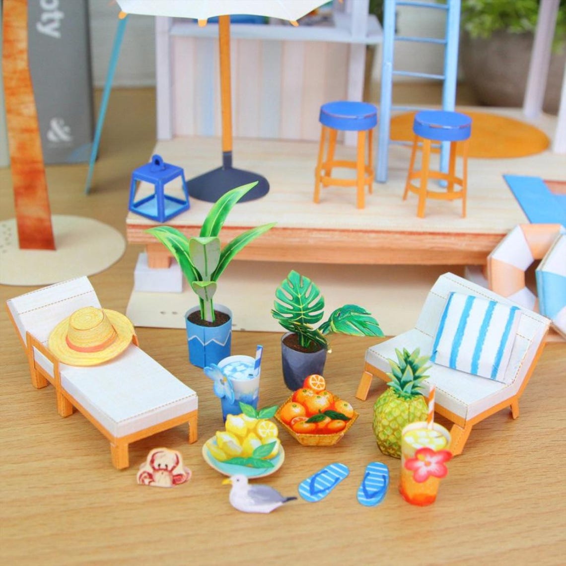 Summer Vacation Miniature House Papercraft for Kid Template Kit ...