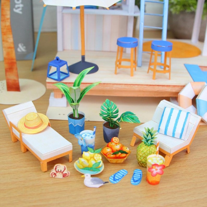 Summer Vacation Miniature House Papercraft for Kid Template Kit ...
