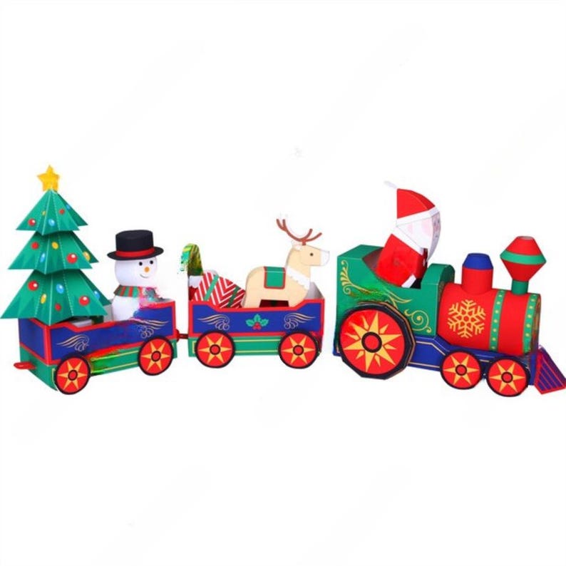 Papercraft Christmas Train DIY Papercraft for Kid Template Kit ...