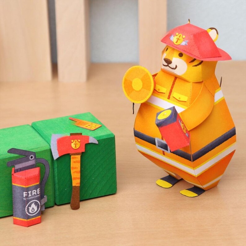The Firefighter Tiger Papercraft for Kid Template Kit Miniature, Pdf ...