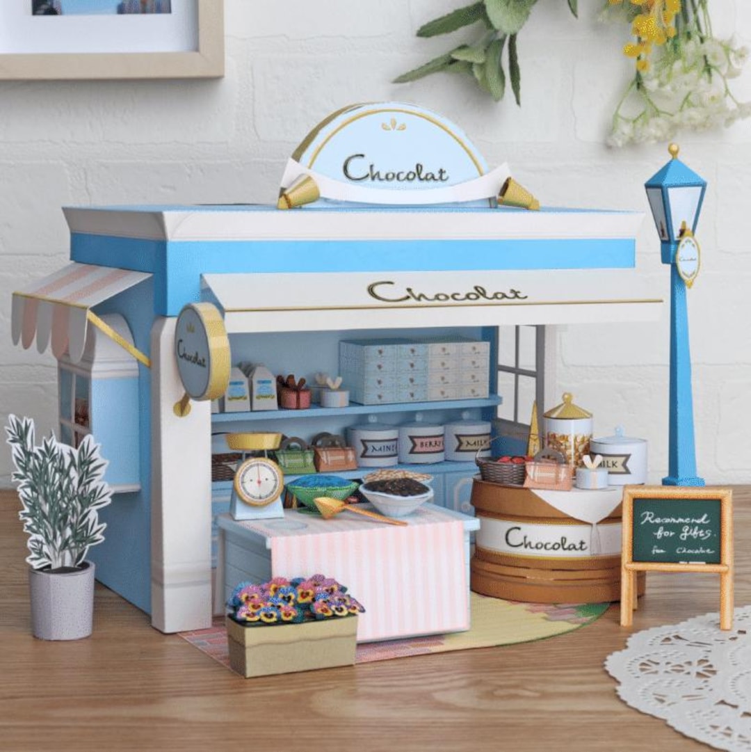 Chocolate Shop Papercraft for Kid Template Kit Miniature, DIY ...