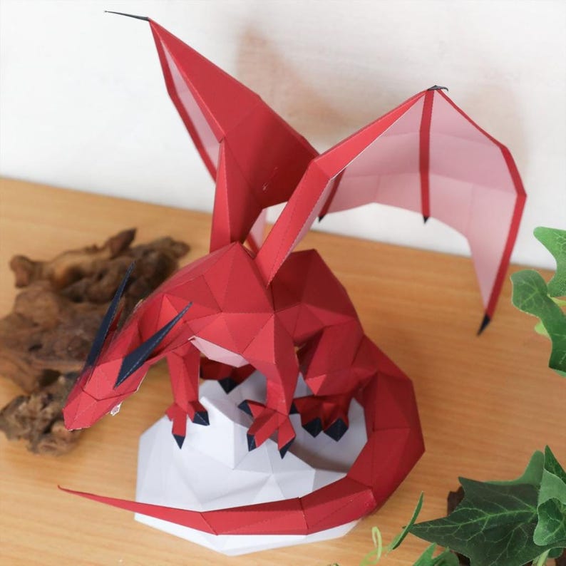 3D Polygon Red Dragon, Paper Model, Papercraft, Dragon, Magical ...
