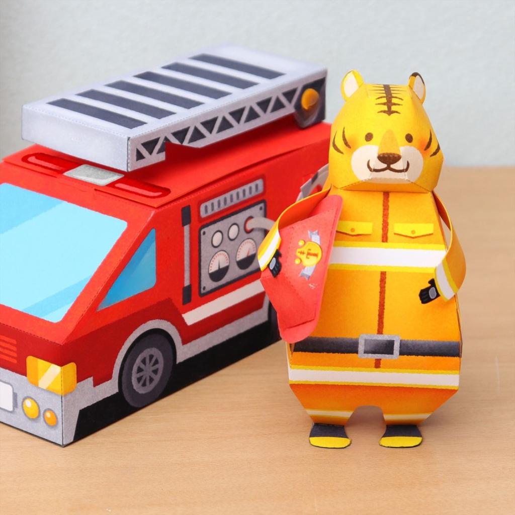The Firefighter Tiger Papercraft for Kid Template Kit Miniature, Pdf ...