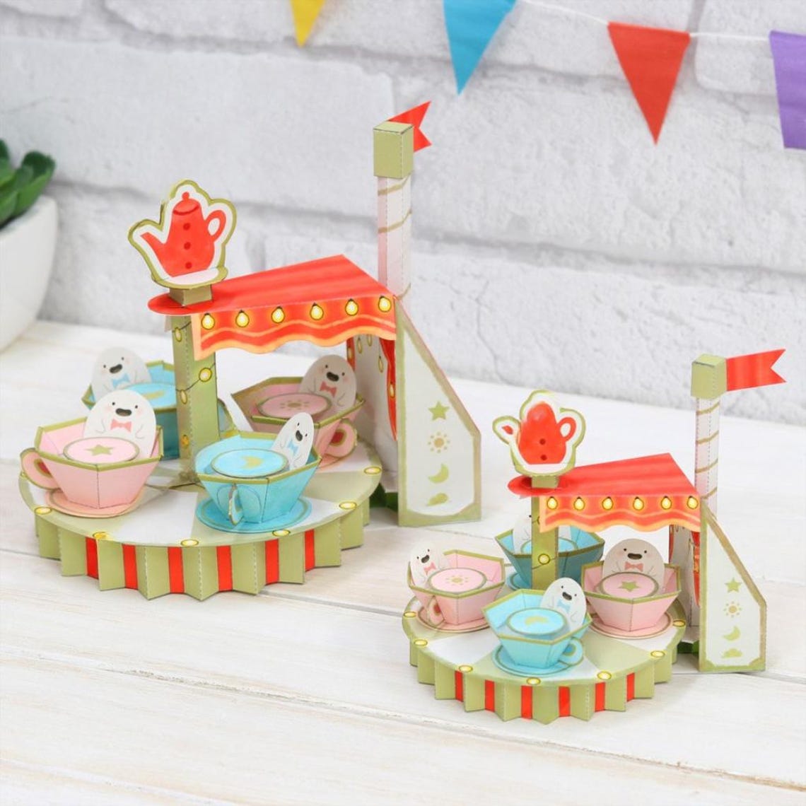Coffee Cup Carousel, Moving Miniature, DIY Paper Model, Papercraft ...