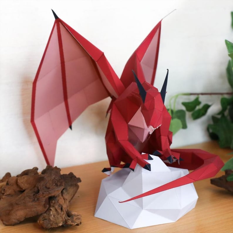 3D Polygon Red Dragon, Paper Model, Papercraft, Dragon, Magical ...