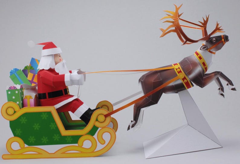 Santa Claus, Christmas, Sleigh, Reindeer, DIY Papercraft for Kid ...
