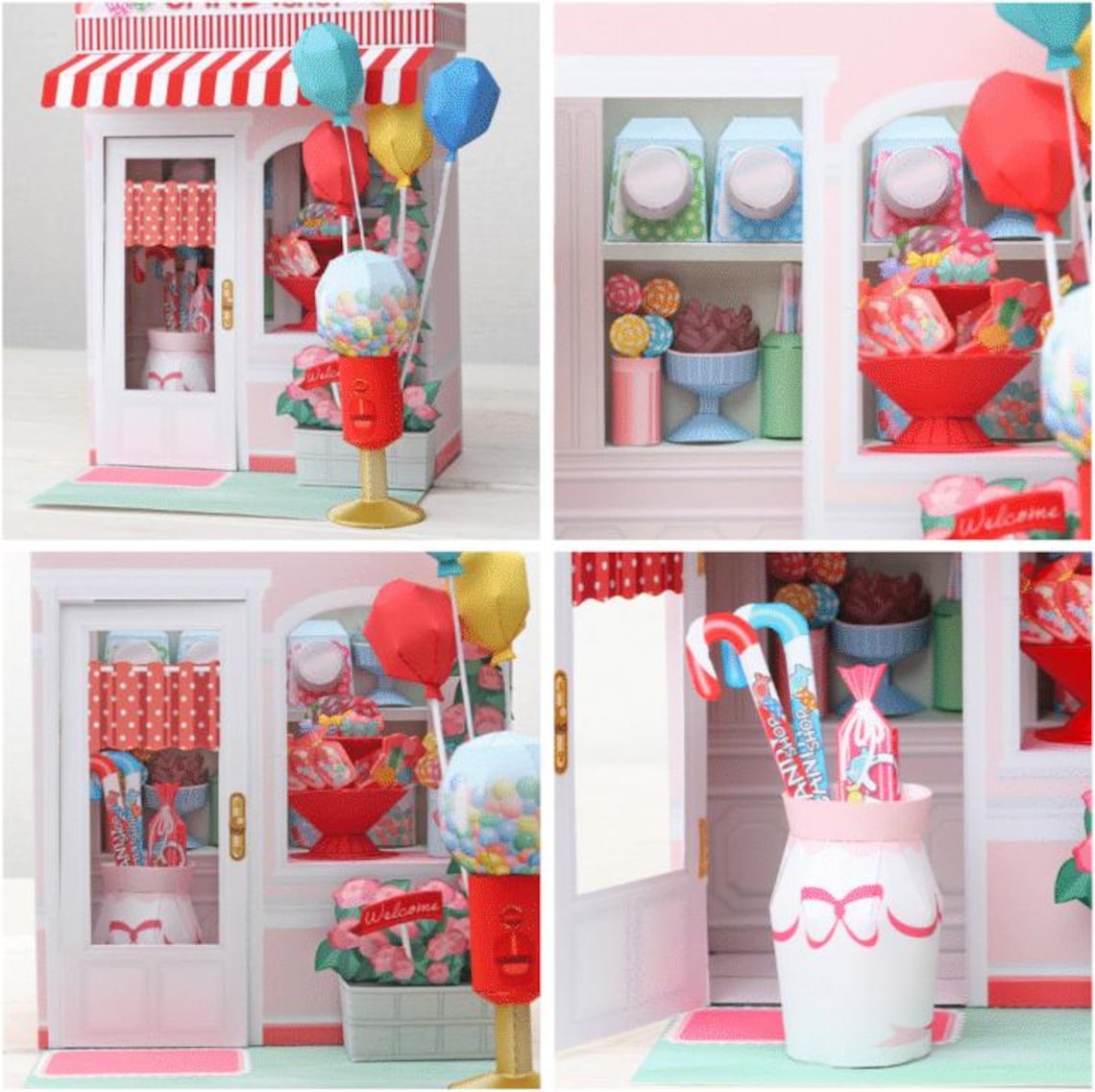 Candy Shop Miniature House Papercraft for Kid Template Kit Miniature ...