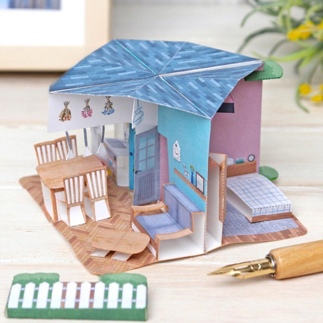 Miniature Book, Scandinavian House, Papercraft, Template Kit, Miniature ...