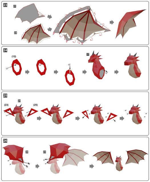 3D Polygon Red Dragon, Wall Decoration, DIY Paper Model Sculpture ...