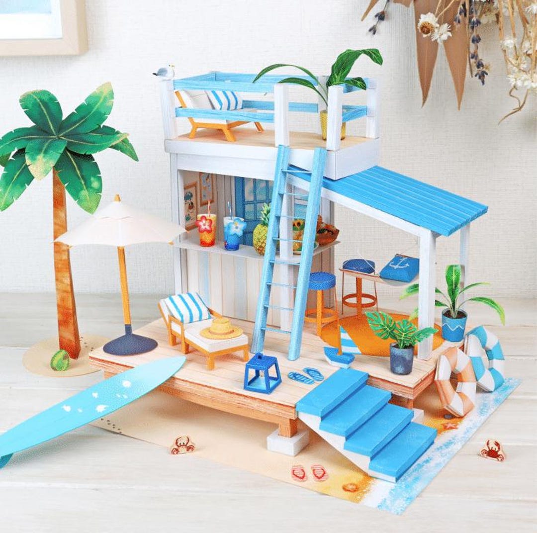 Summer Vacation Miniature House Papercraft for Kid Template Kit ...
