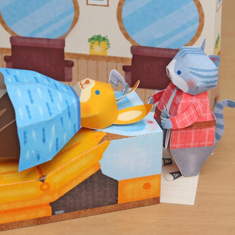 The Hairstylist Cat Papercraft for Kid Template Kit Miniature, Pdf ...