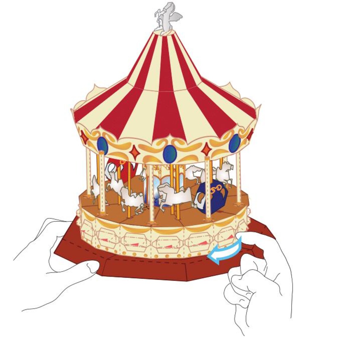 Papercraft Carousel, Merry-go-round Papercraft, Template Kit, Amusement ...