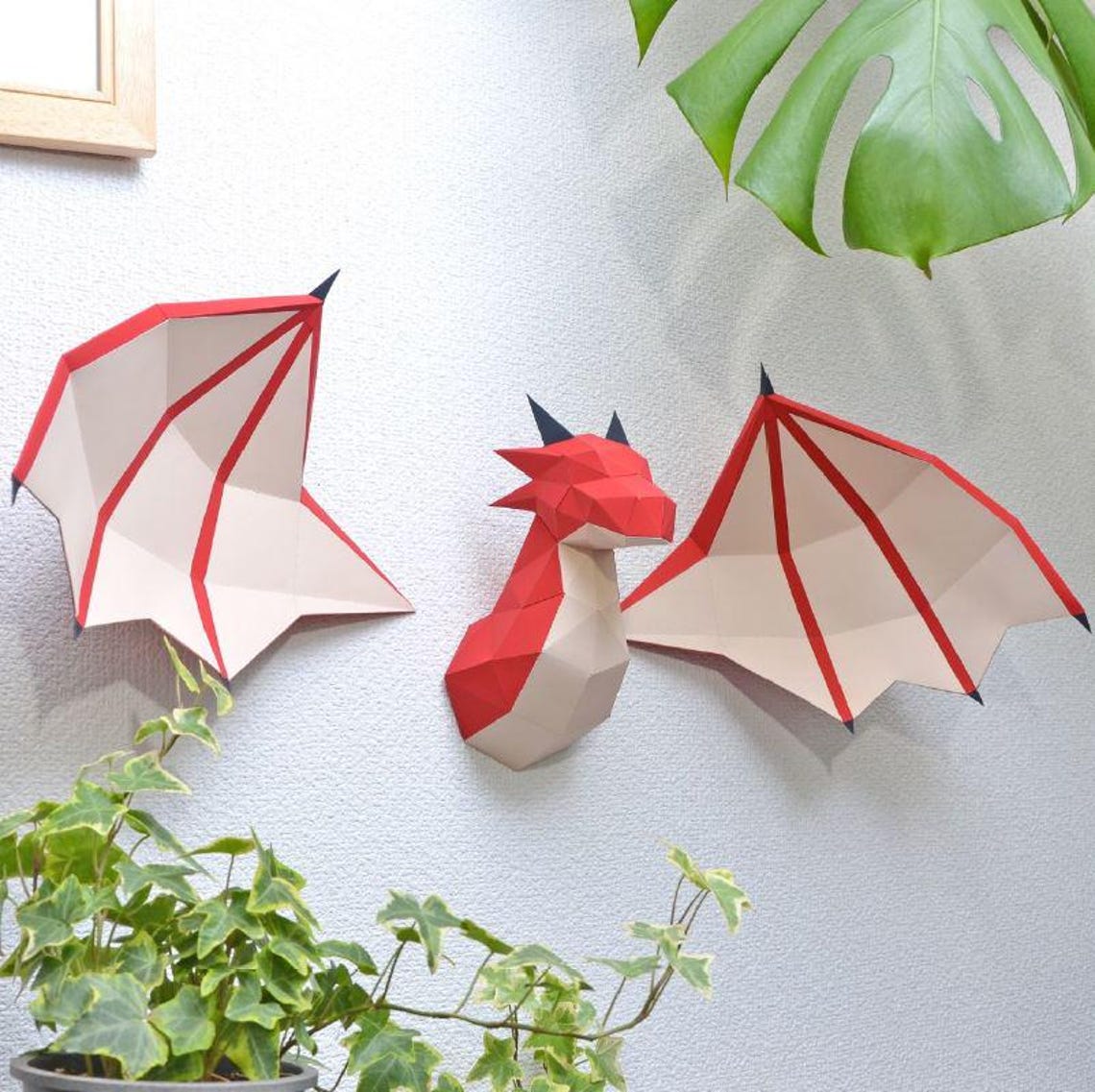 3D Polygon Red Dragon, Wall Decoration, Paper Model, Printable ...