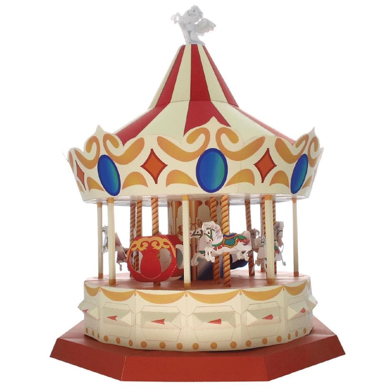 Papercraft Carousel, Merry-go-round Papercraft, Template Kit, Amusement ...