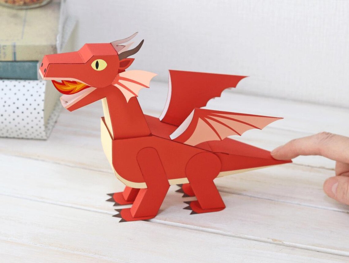 Papercraft Red Dragon DIY Papercraft for Kid Template Kit, Moving Toy ...