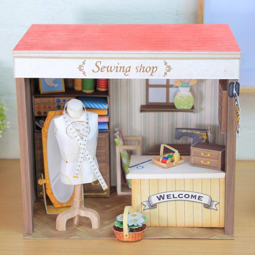 Sewing Shop Papercraft for Kid Template Kit Miniature, DIY, Paper Model ...