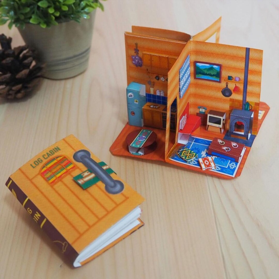 Miniature Book, Log House, Papercraft, Template Kit, Miniature ...