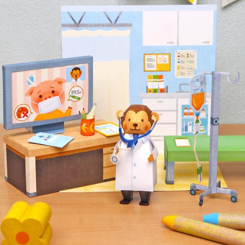 The Physician Monkey Papercraft for Kid Template Kit Miniature, Pdf ...