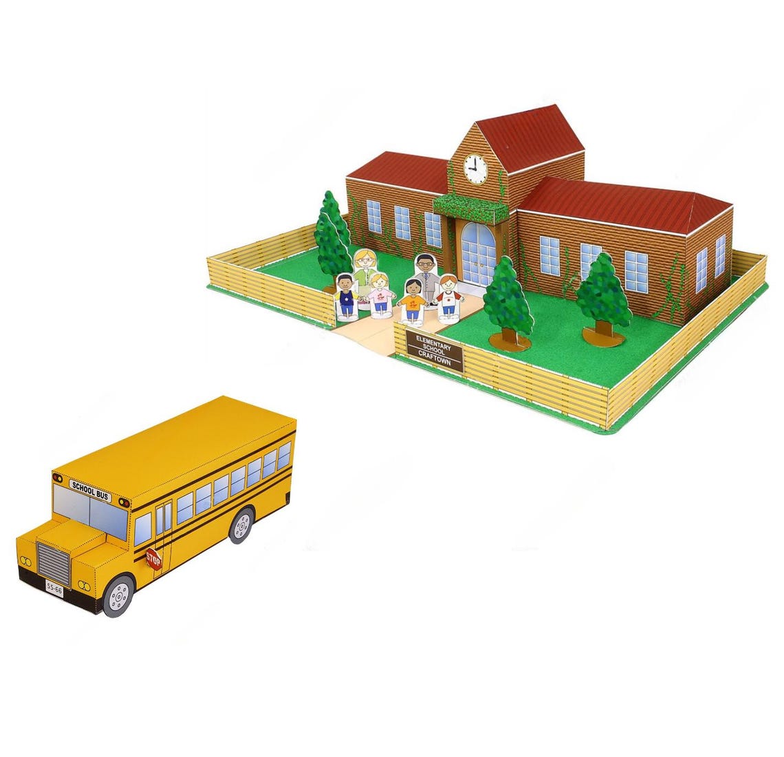 Papercraft, School, School Bus, DIY Papercraft for Kid Template Kit ...