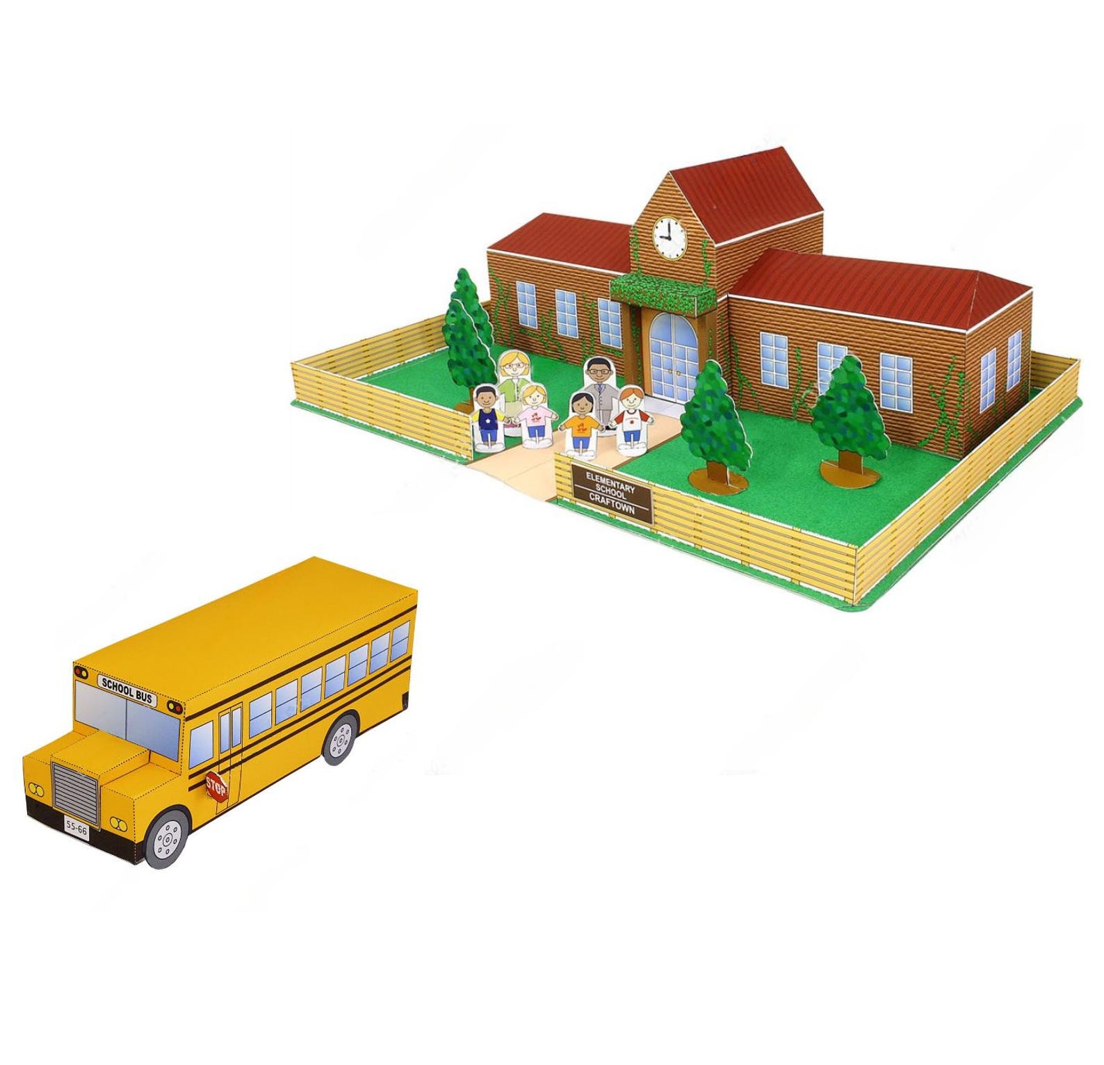 Papercraft, School, School Bus, DIY Papercraft for Kid Template Kit ...