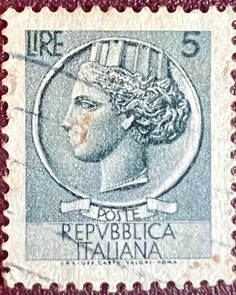 Rare Repvbblica Italiana 5 Lire, Italian Stamp, Italy, Coin of Syracuse ...