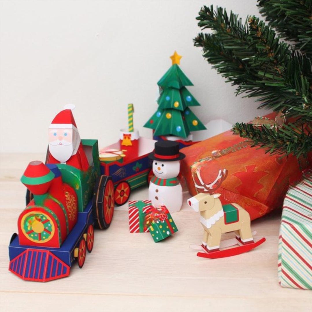 Papercraft Christmas Train DIY Papercraft for Kid Template Kit ...