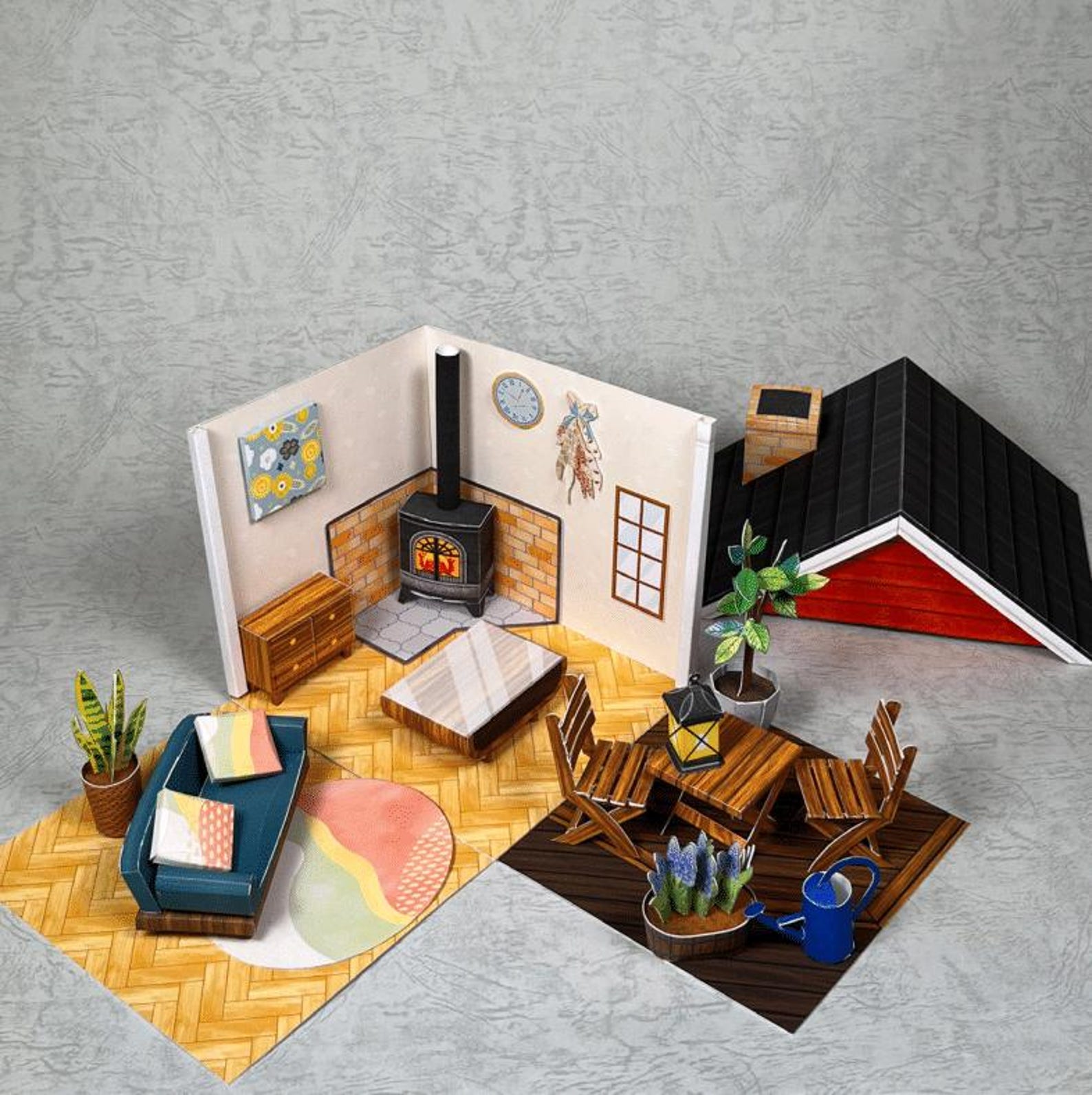 Scandinavian Style Miniature House Papercraft for Kid Template Kit ...