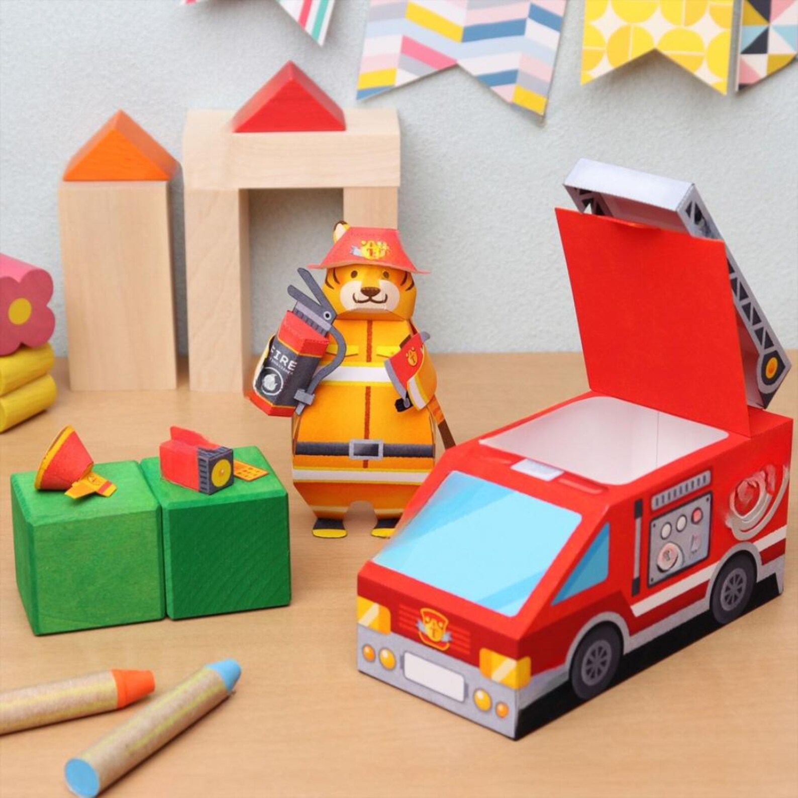 The Firefighter Tiger Papercraft for Kid Template Kit Miniature, Pdf ...