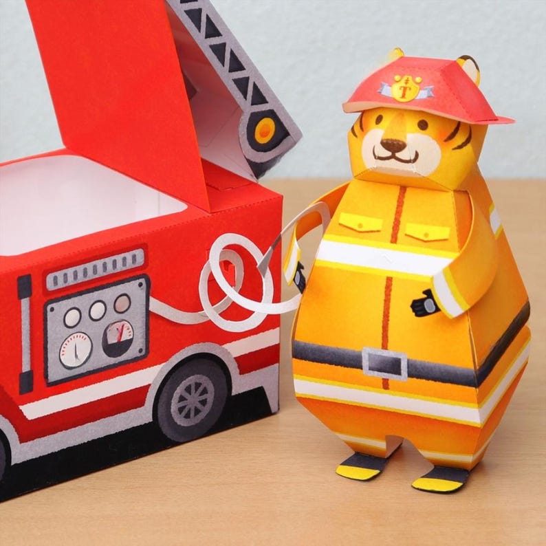 The Firefighter Tiger Papercraft for Kid Template Kit Miniature, Pdf ...