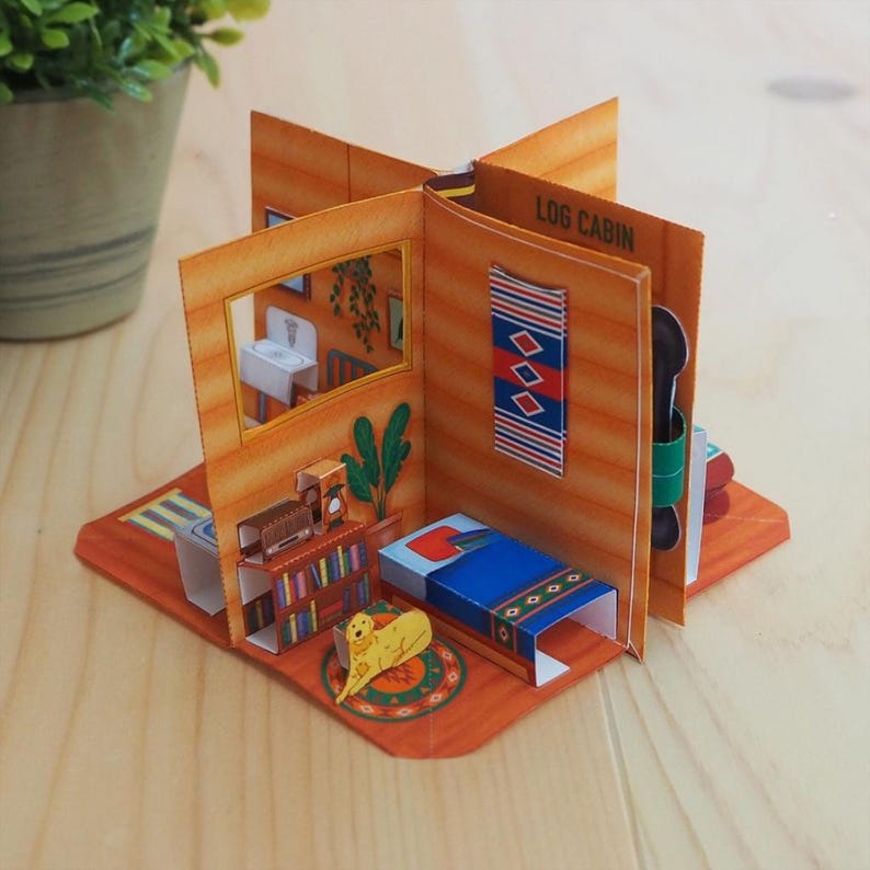 Miniature Book, Log House, Papercraft, Template Kit, Miniature ...