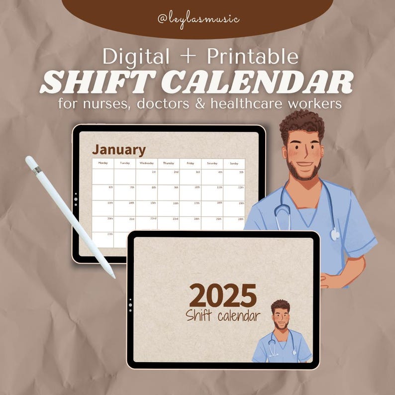 Digital & Printable 2025 Shift Calendar for Nurses, Doctors, Healthcare ...