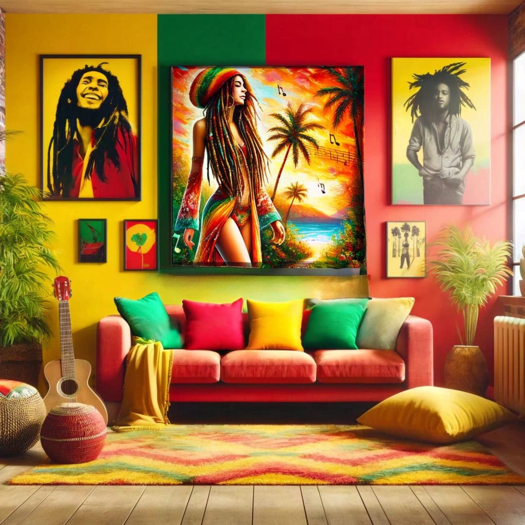 Reggae Girl Art, Boho Beach Decor, Dreadlocks Portrait, Tropical Sunset ...