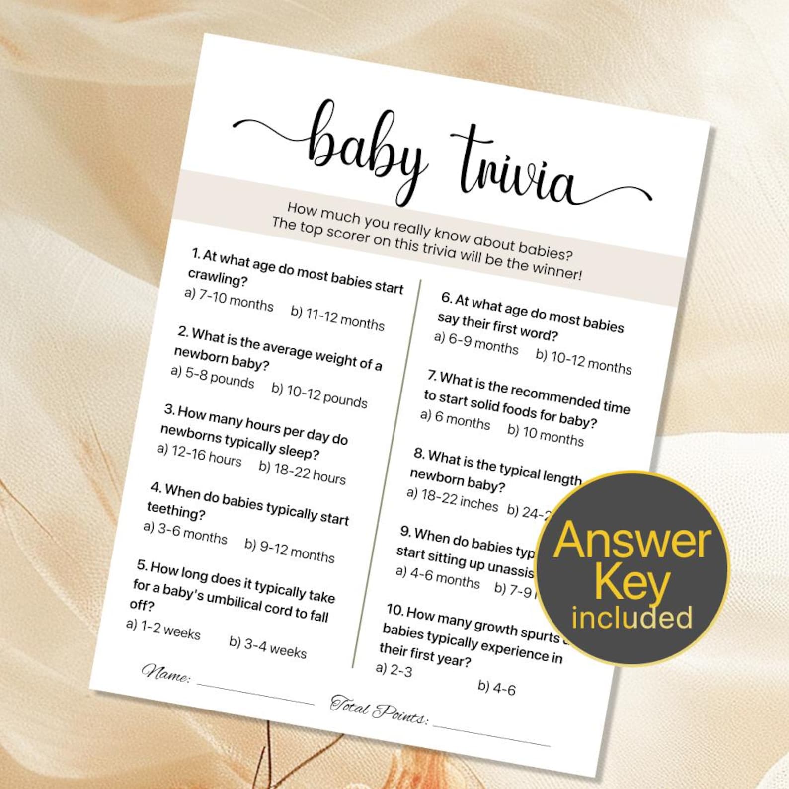 Baby Shower Trivia Game Printable Baby Trivia Shower Game Baby Trivia ...