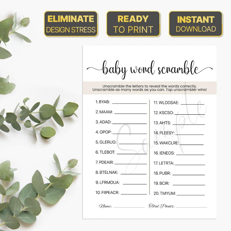 Printable Baby Shower Word Scramble Game Baby Shower Game Word Scramble ...