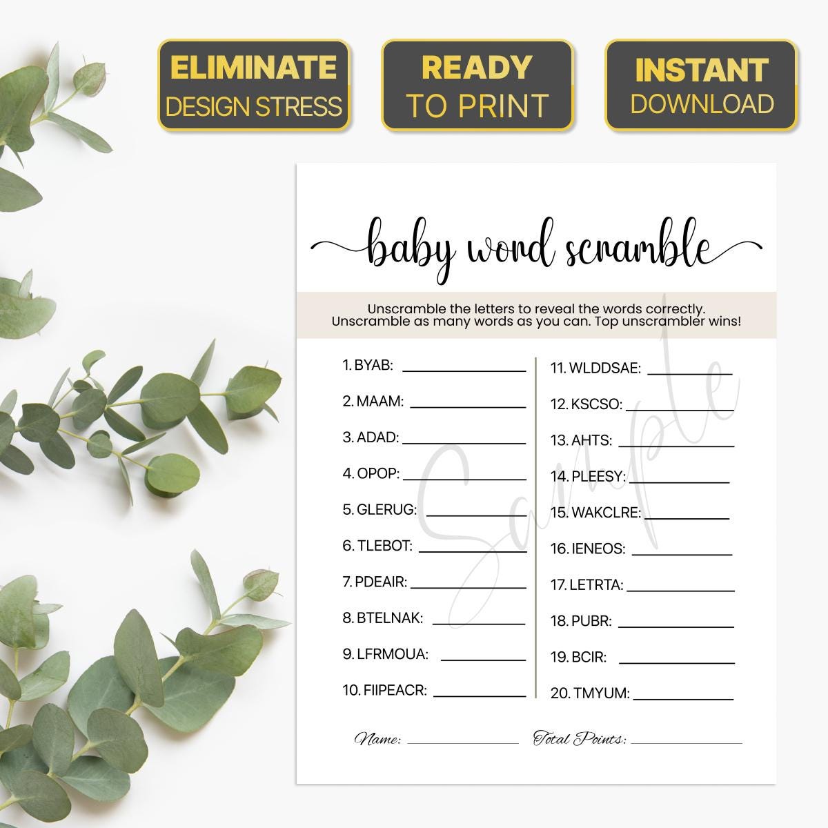Printable Baby Shower Word Scramble Game Baby Shower Game Word Scramble ...