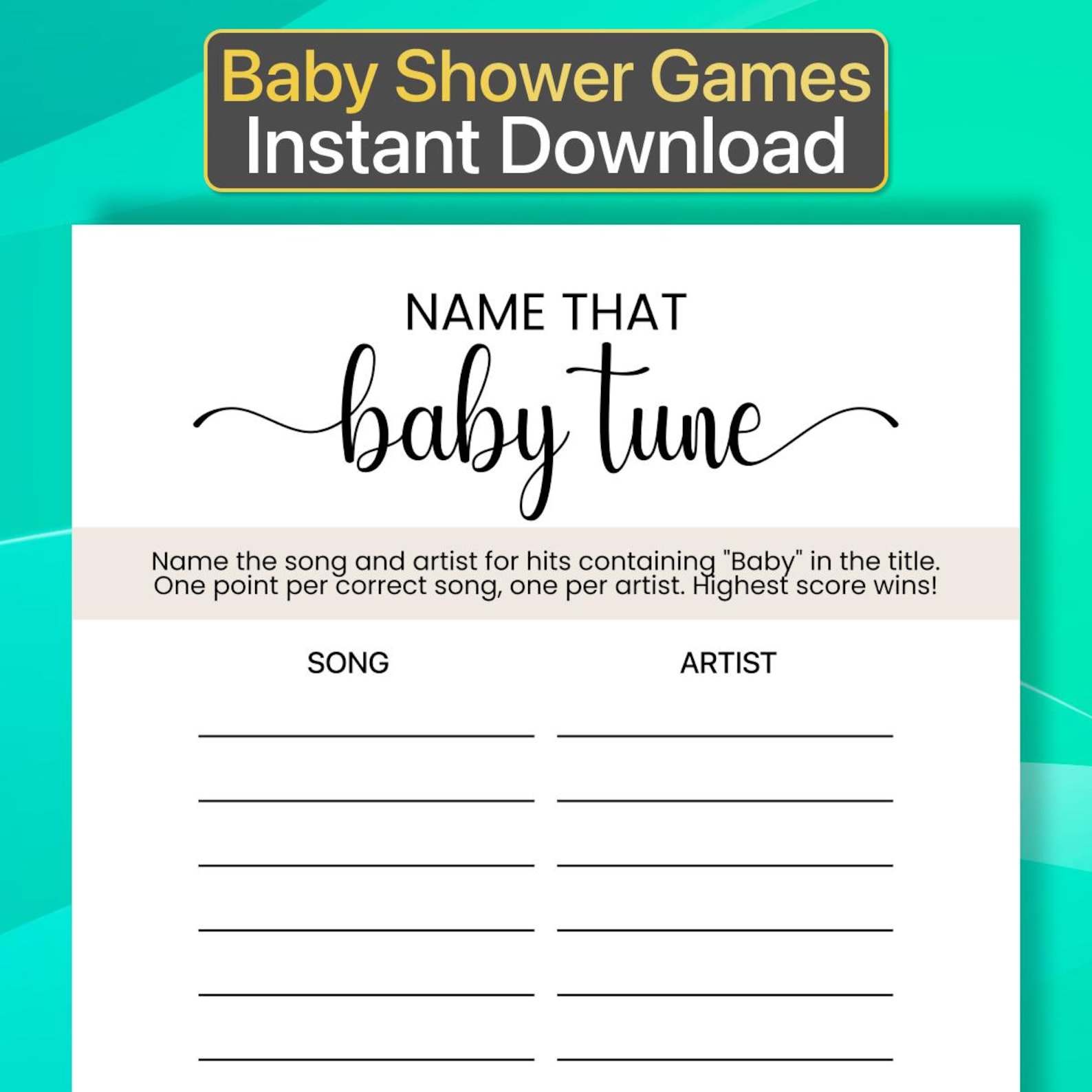 Printable Baby Shower Game Name That Baby Song Game Baby Shower Name ...