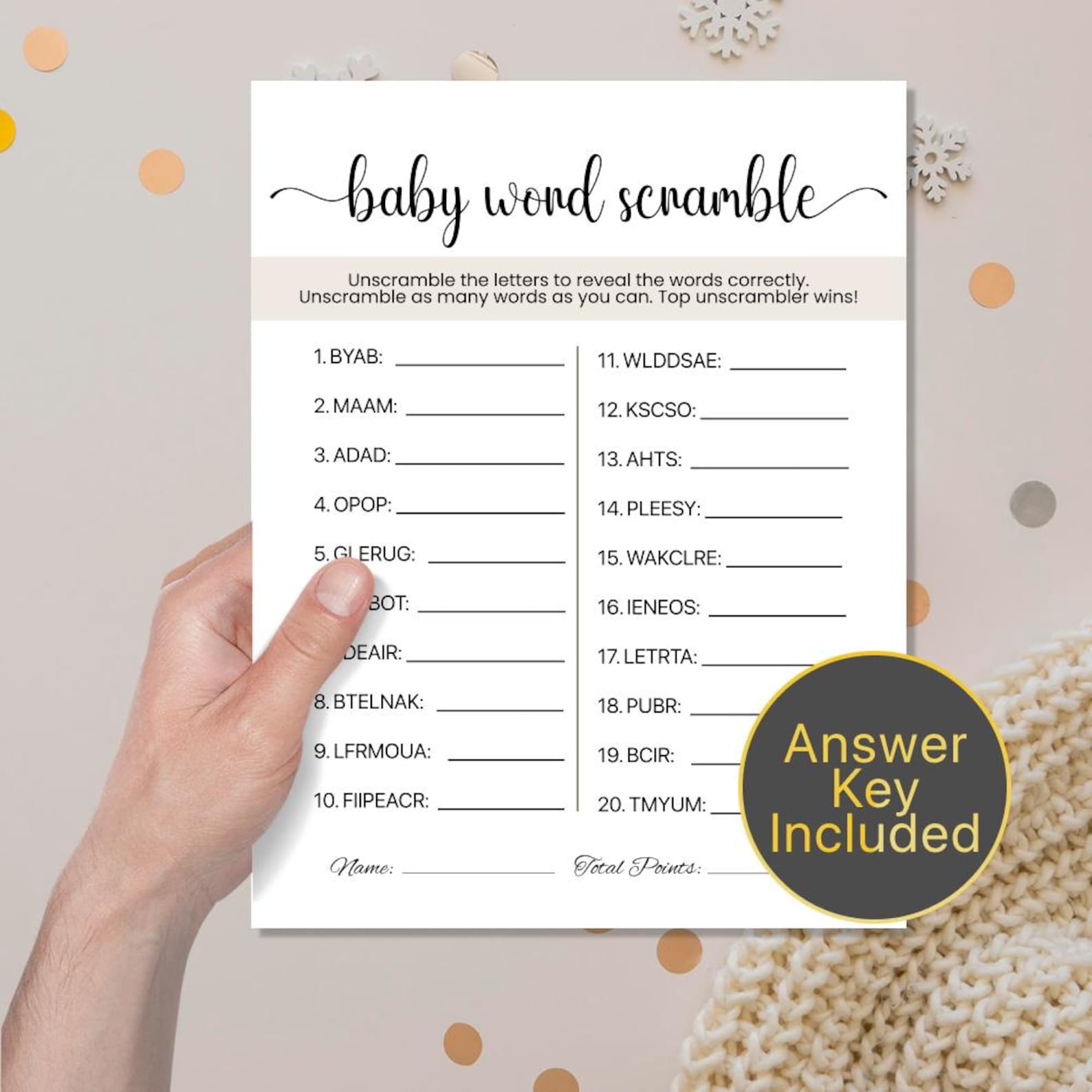 Printable Baby Shower Word Scramble Game Baby Shower Game Word Scramble ...