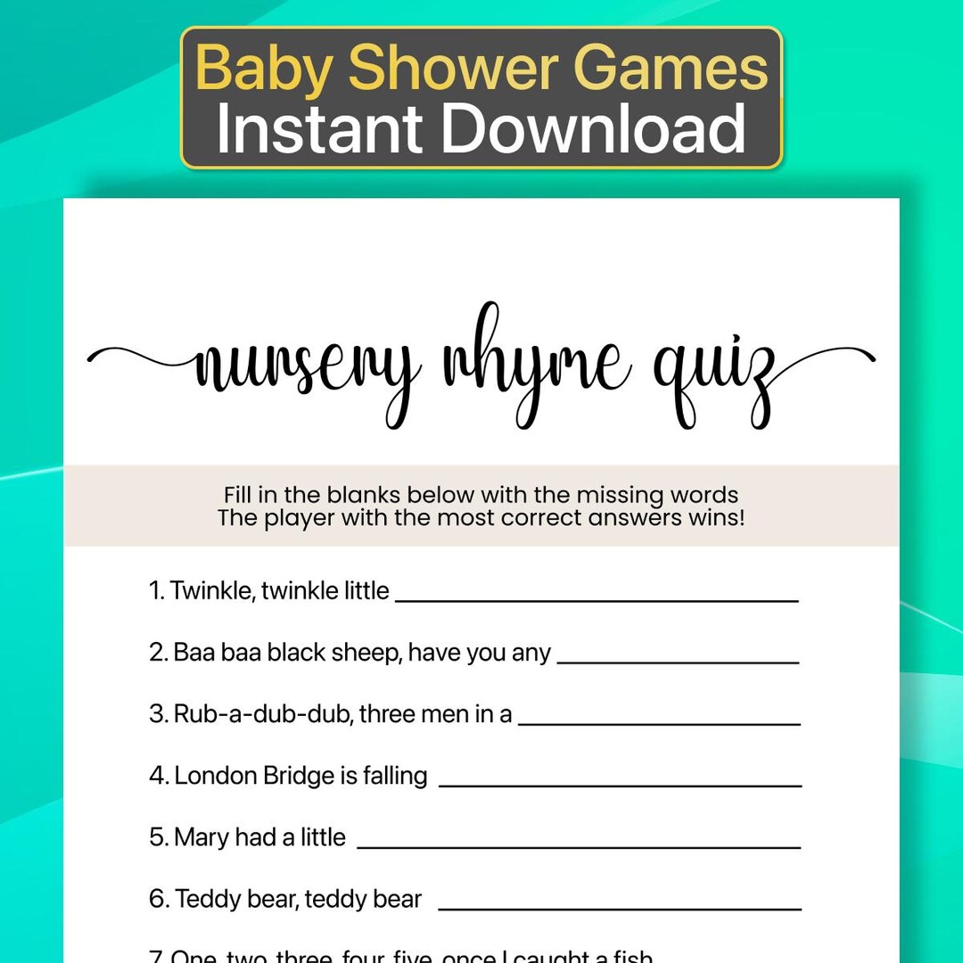 Printable Baby Shower Nursery Rhyme Game Baby Shower Game Nursery Rhyme ...