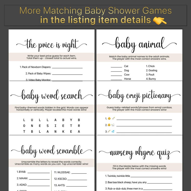 Printed Baby Shower Word Scramble Game Printed Baby Word Scramble Game ...