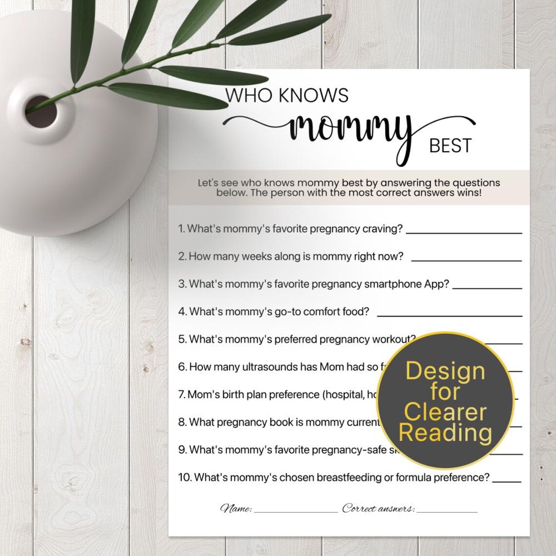 Printable Who Knows Mommy Best Game Baby Shower Who Knows Mommy Best ...