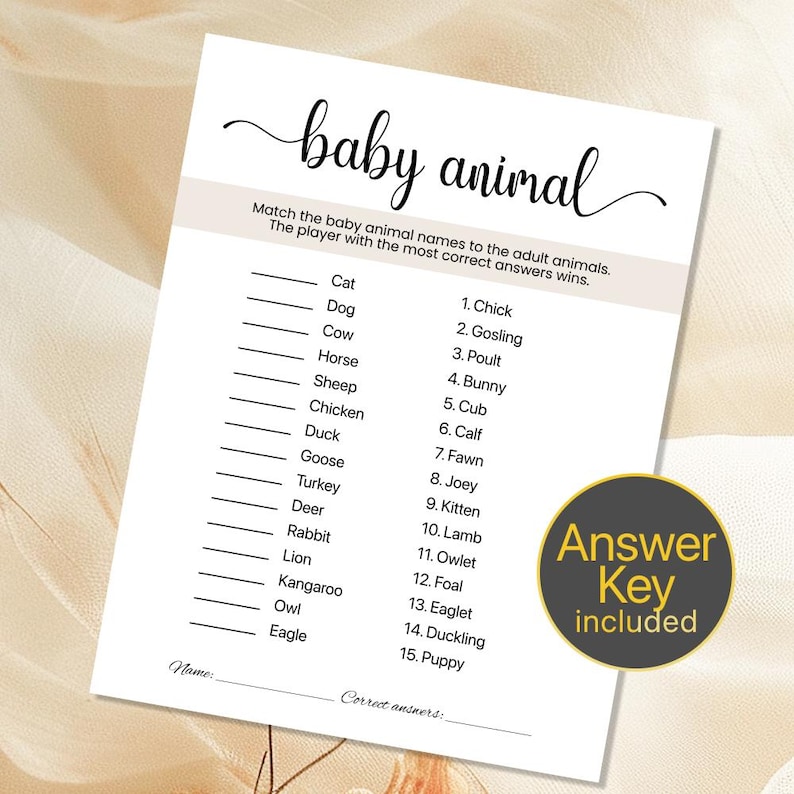 Printable Baby Animal Baby Shower Baby Animal Game Baby Shower Animal ...