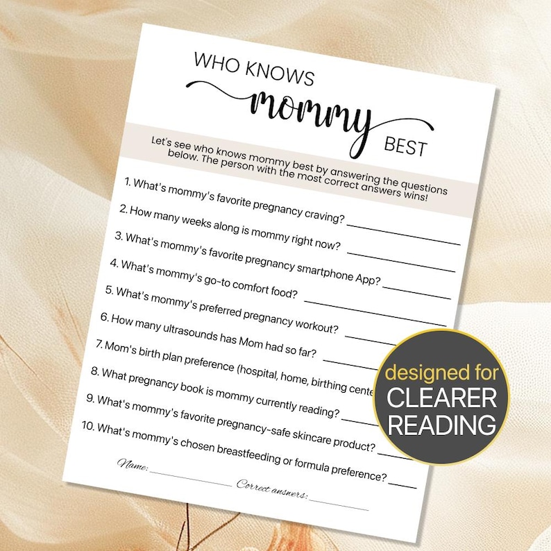 Printable Who Knows Mommy Best Game Baby Shower Who Knows Mommy Best ...