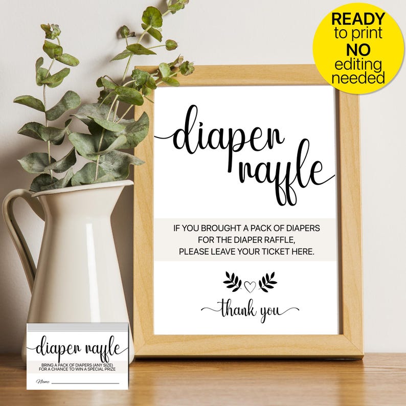 Baby Shower Diaper Sign Printable Diaper Raffleticket Printable Diaper ...