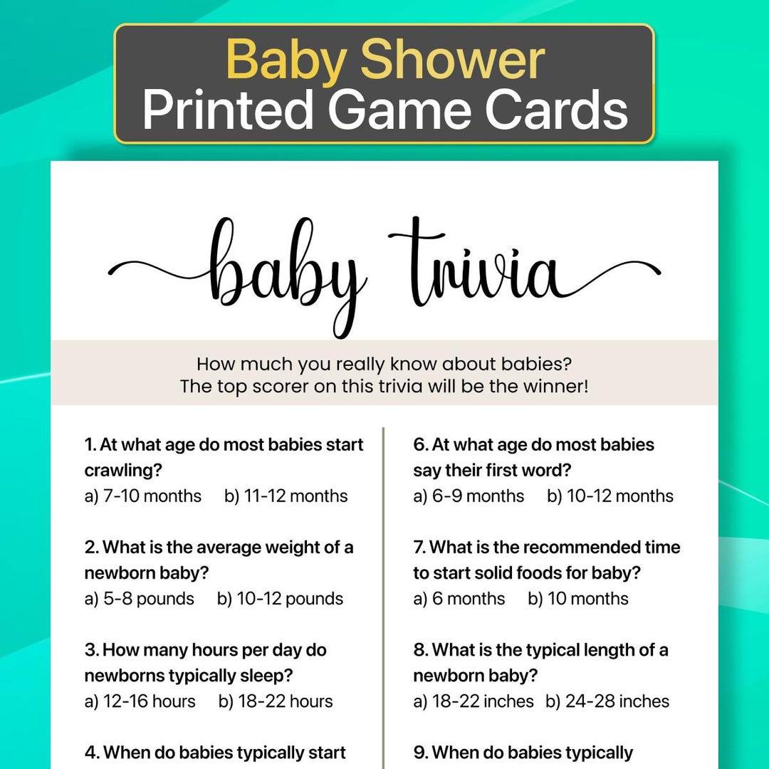 Printed Baby Shower Trivia Game Printed Baby Trivia Shower Game Printed ...