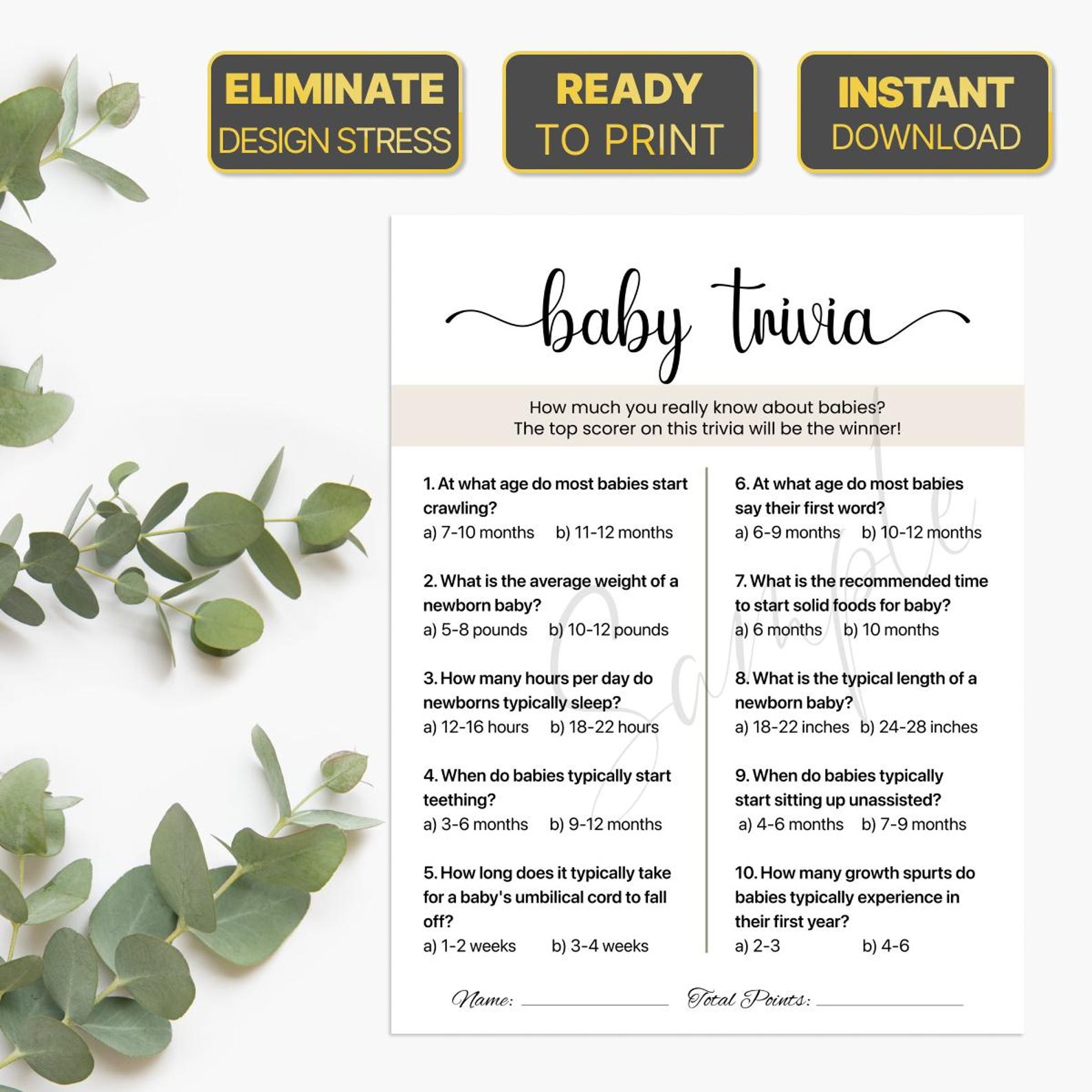 Baby Shower Trivia Game Printable Baby Trivia Shower Game Baby Trivia ...