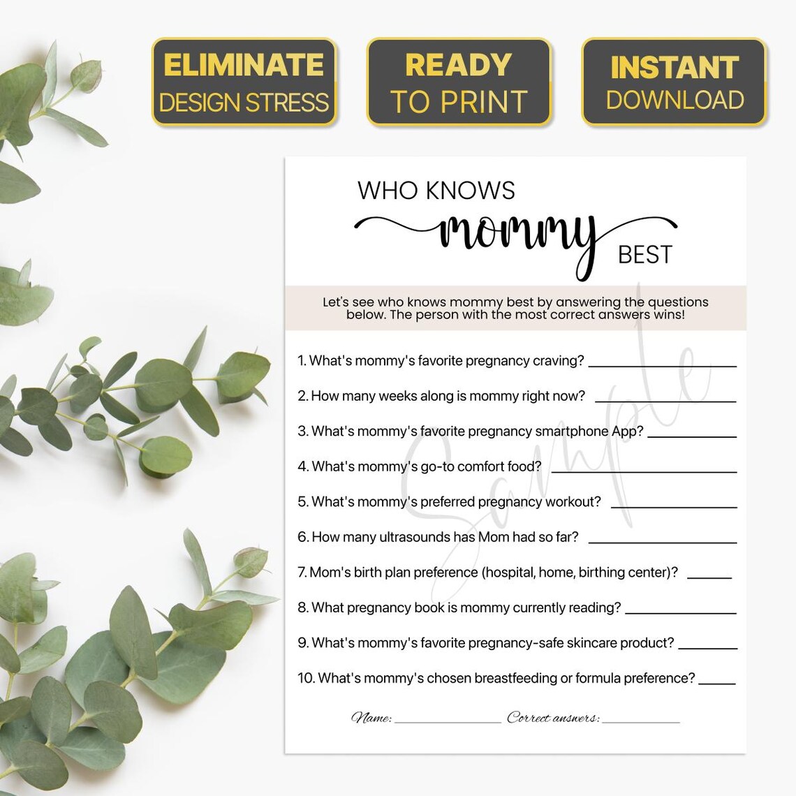 Printable Who Knows Mommy Best Game Baby Shower Who Knows Mommy Best ...